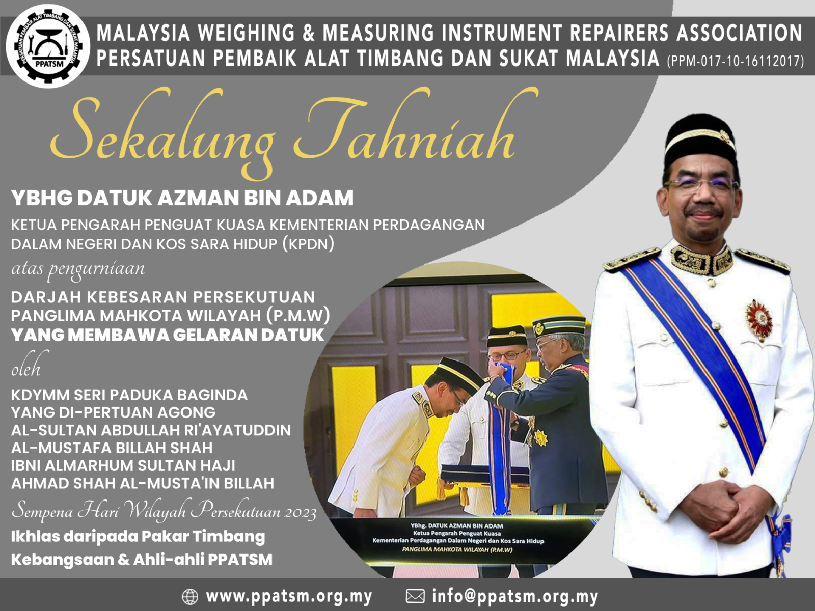 Congratulation to YBHG Datuk Azman Bin Adam – PPATSM